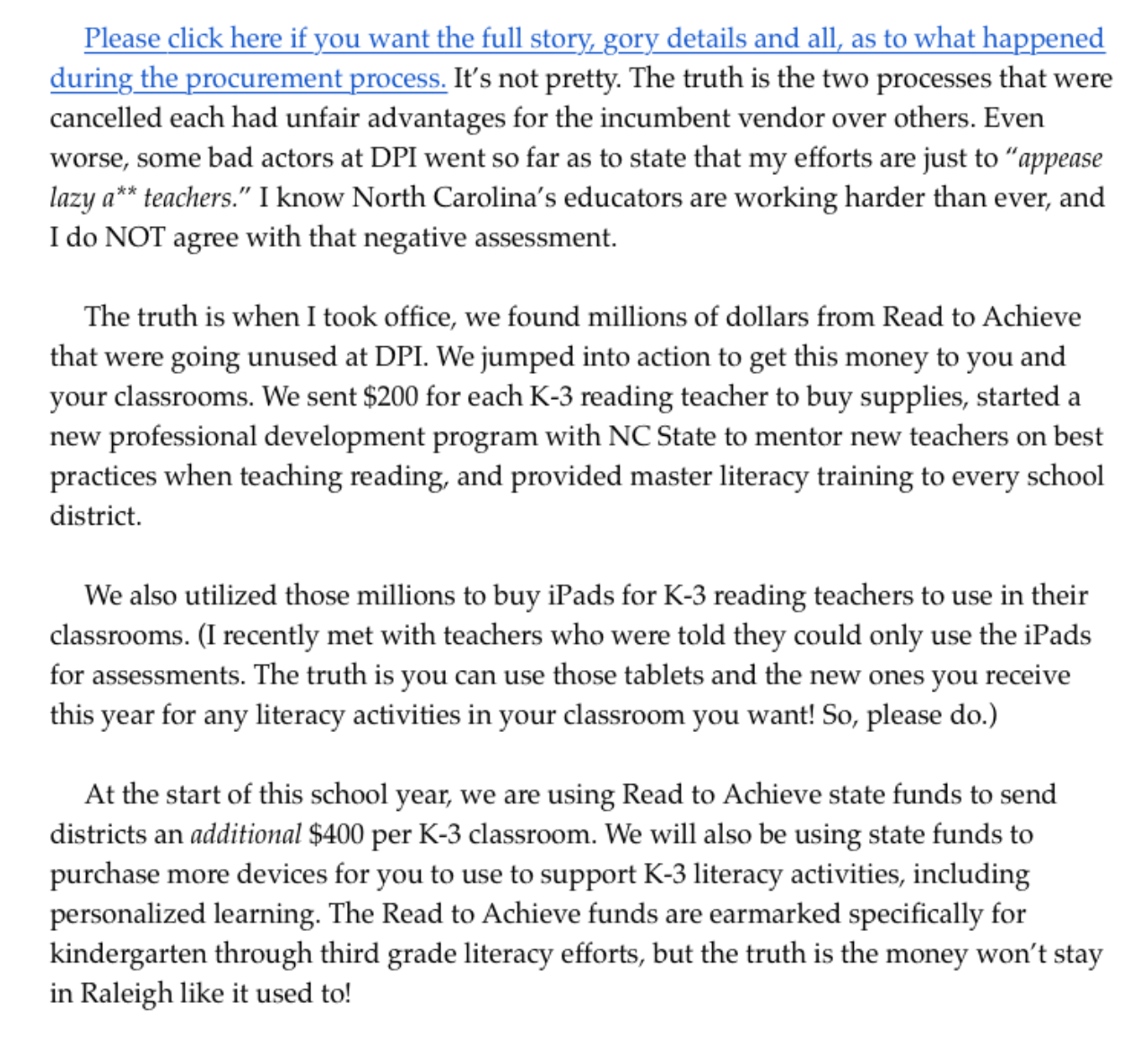 Mark Johnson defends Istation pick to teachers - EdNC