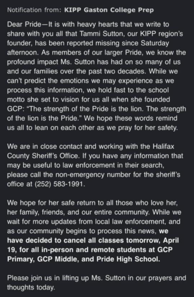 Tammi Sutton, founder of KIPP ENC, reported missing - EdNC